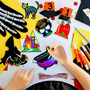 Max Fun Halloween Craft Scratch Paper Art for Kids Party Games Ornaments 96PCS Magic Rainbow Scratch Off Cards Paper Hanging Educational Toys Kit Halloween Party Supplies Birthday Gift