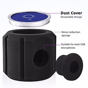 Facmogu Large Microphone Windscreen Foam Cover Pop Filter, Microphone Wind Shield Pop Filter, Acoustic Filter with Thick Sponge for Indoor Studio Audio Recording & Outdoor Wind Noise Reflections, Blue