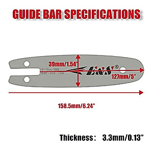 E & S Chainsaw Bar & Chain Combo 5 Inch .043" Gauge .030" Pitch 28 Drive Links, Semi Chisel 5 Inch Chainsaw Chain for Worx WG324E WG324E.9 Model