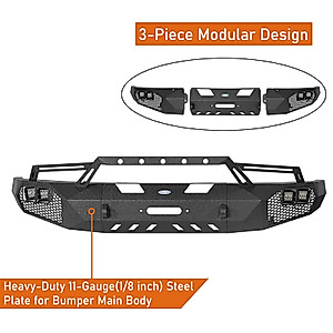 Hooke Road Earthshaker F150 Front Bumper w/Bull Bar & Winch Plate for Ford F-150 2009 2010 2011 2012 2013 2014 (Exclude Raptor), Full Width Steel Replacement Bumper