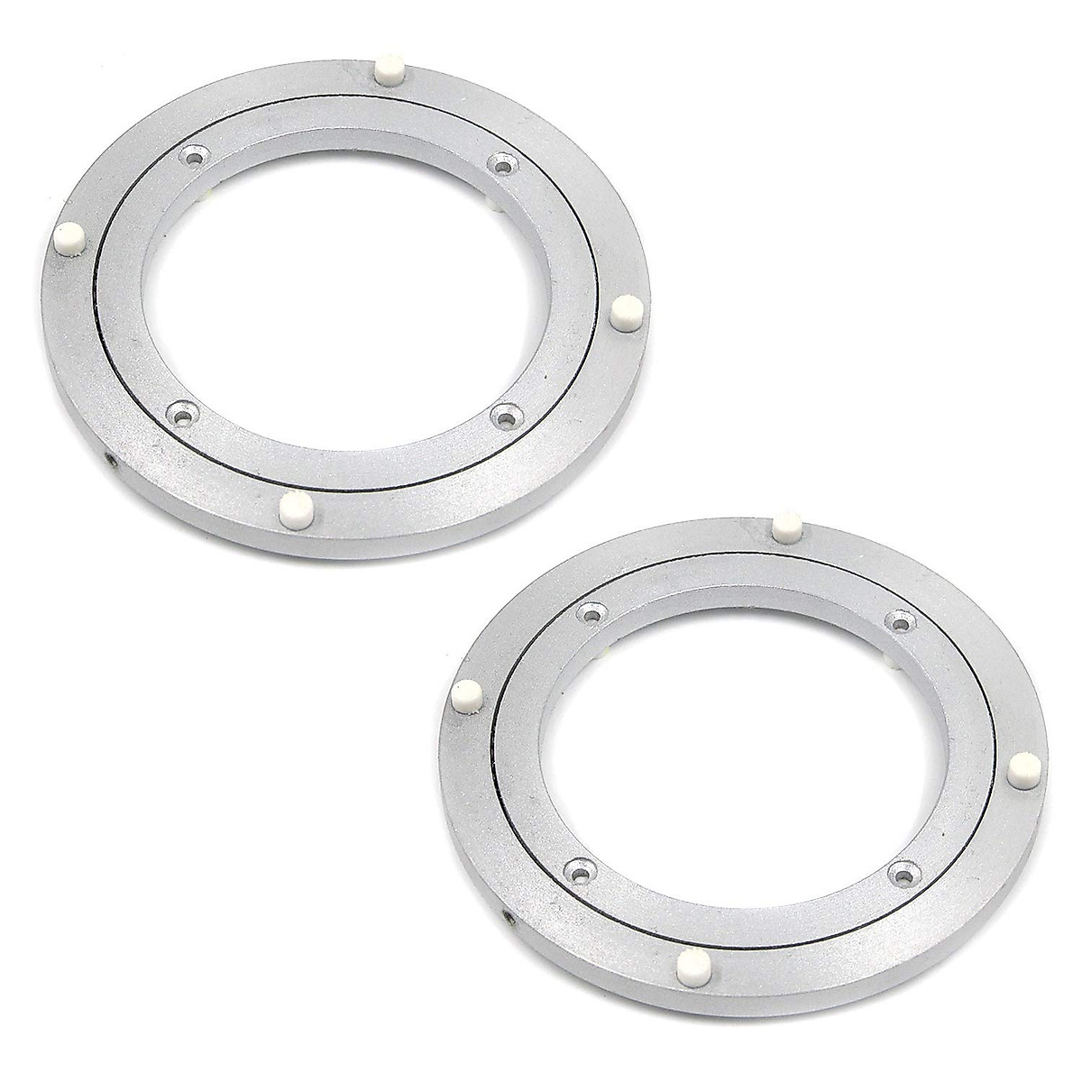 Quluxe 4.7 Inch Lazy Susan Turntable Ring, Aluminium Alloy Heavy Duty Rotating Turntable Bearing Swivel Plate for Dining Table- Silver (Pack of 2）
