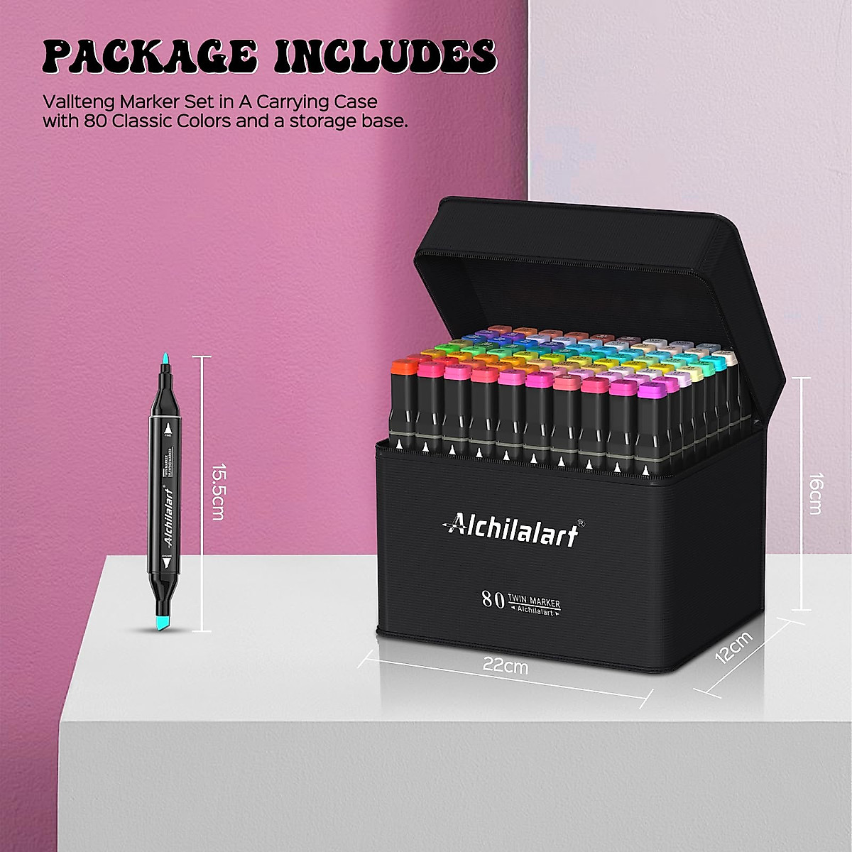 alchilalart 80-Colors Alcohol Based Markers, Alcohol Markers Set, Dual Tip Alcohol Sketching Drawing Markers Animation for Adults Kids