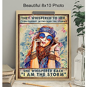 Boho-chic Wall Art - They Whispered to Her You Cannot Withstand The Storm - Encouraging Inspirational Gifts for Women - Positive Wall Decor - Motivational poster - Women's empowerment Saying UNFRAMED