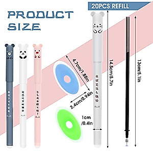 cobee® Erasable Gel Pens, 4 Pieces 0.5mm Erasable Gel Ink Pens with 20 Pieces Refills and 2 Eraser Cute Cartoon Animal Rollerball Pens for Drawing Writing School Office Gift Supplies (Black ink)