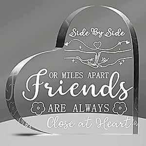 Friend Birthday Gifts for Women Keepsake Paperweight Friendship Gifts for Friends Acrylic Christmas Friends Gift with Quotes Side by Side or Miles Apart Friends Are Always Close at Heart (Flower)
