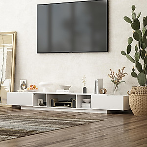 AIEGLE Modern TV Stand for 100+ Inch TVs, 94.5" W Entertainment Center with 2 Drawers & Shelves, Large Media Console Table TV Cabinet with Storage, White