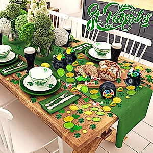 TURNMEON St Patricks Day Pot of Gold, 6 Candy Cauldron Kettles with 72 Plastic Shamrocks Gold Coins 138 Clover Confetti Party Decorations Supplies for Saint Patricks Day Table Home Indoor Decor