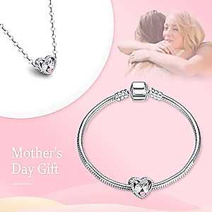 Annmors Love Heart Charm 925 Sterling Silver for Woman Beads Gifts for Women Bracelet&Necklace