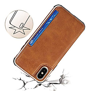 Cavor for iPhone X Wallet Case with Card Holder,iPhone Xs Case for Women Men,Phone Case iPhone X with Credit Card Holders,Leather Card Slots Cases[Kickstand][Wrist Strap] Shockproof Cover- Brown