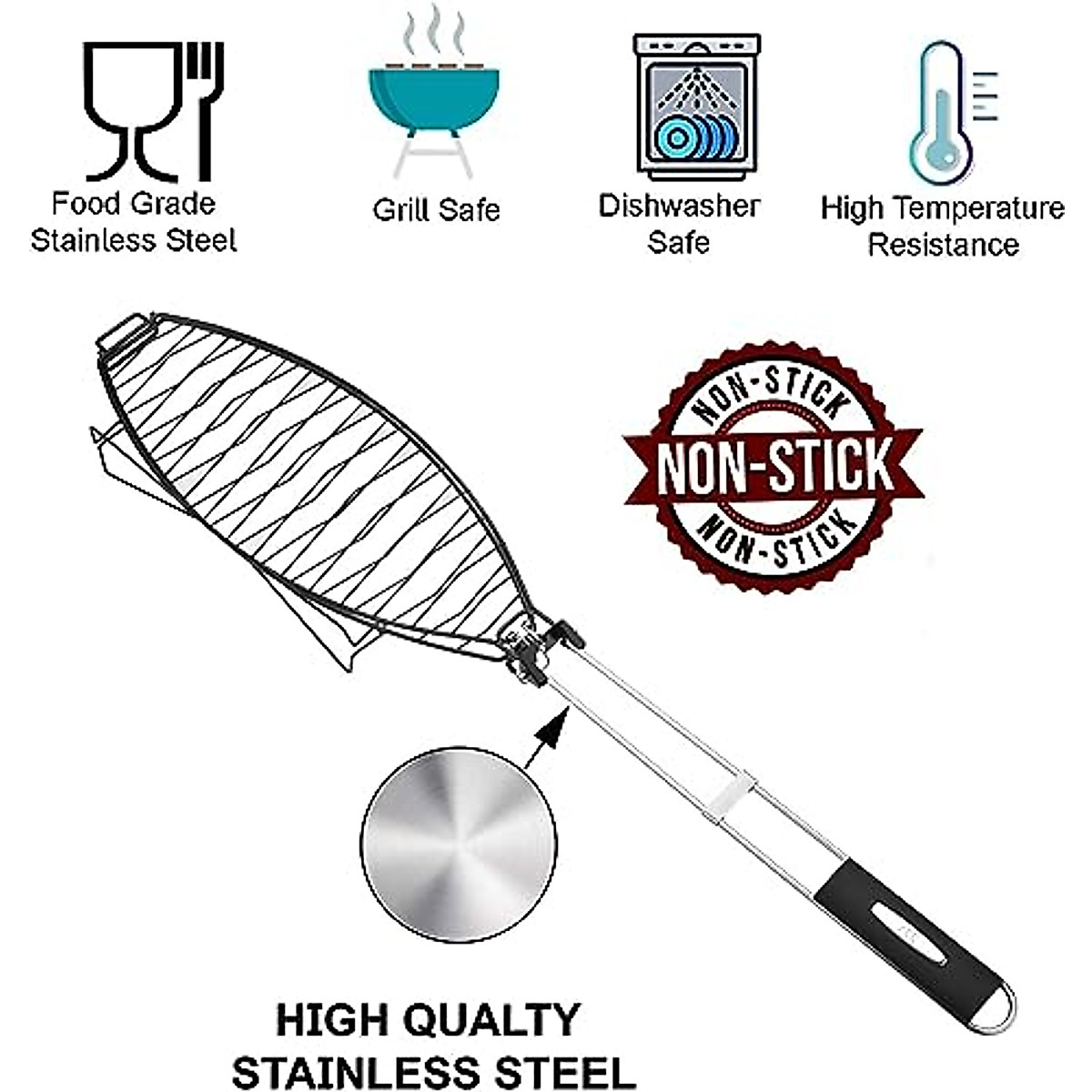 RTT Fish Grill Basket 2 Packs - Premium Stainless Steel Large Fish Basket for Grilling - Perfect for Cooking Whole Fish