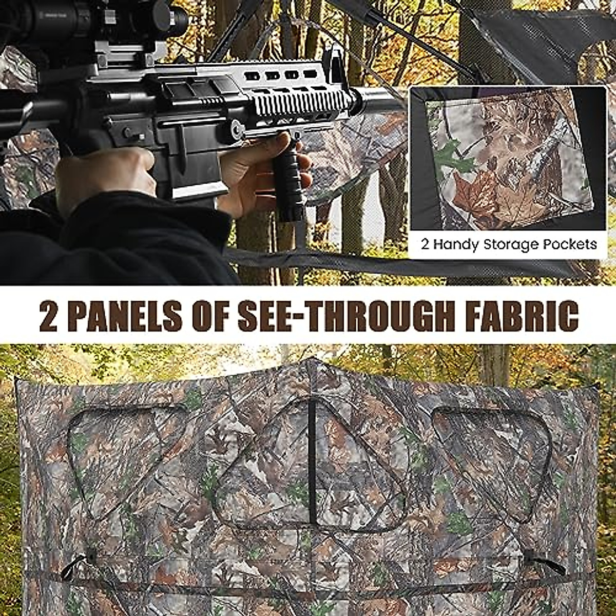 GYMAX Hunting Blind, 2-Panel See Through Pop Up 2-3 Persons Camouflage Deer Blind with Windows & Carrying Bag, Portable Folding Outdoor Ground Blind for Deer Turkey Hunting Gear Accessories