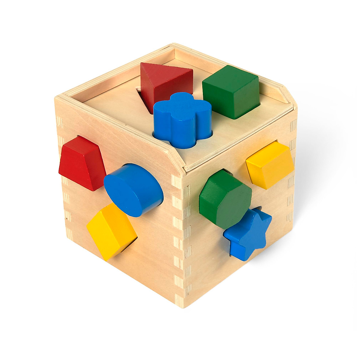 Melissa & Doug Shape Sorting Cube - Classic Wooden Toy With 12 Shapes - Kids Shape Sorter Toys For Toddlers Ages 2+