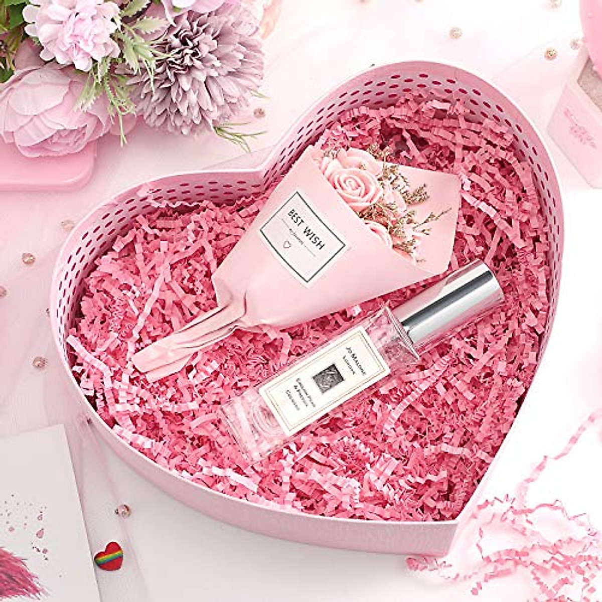 3 Bags Valentine’s Crinkle Cut Papers Shred Filler Pink Raffia Paper Shreds Pink Tissue Paper Shred Craft Paper for Basket Filling Present Wrapping Wedding Bridal Party Supplies