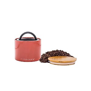 AirScape Ceramic Coffee and Food Storage Canister | Patented Airless Inner Lid with Two Way Valve Preserves Food Freshness - Glazed Ceramic with Bamboo Top (Desert Red Rock, Small)
