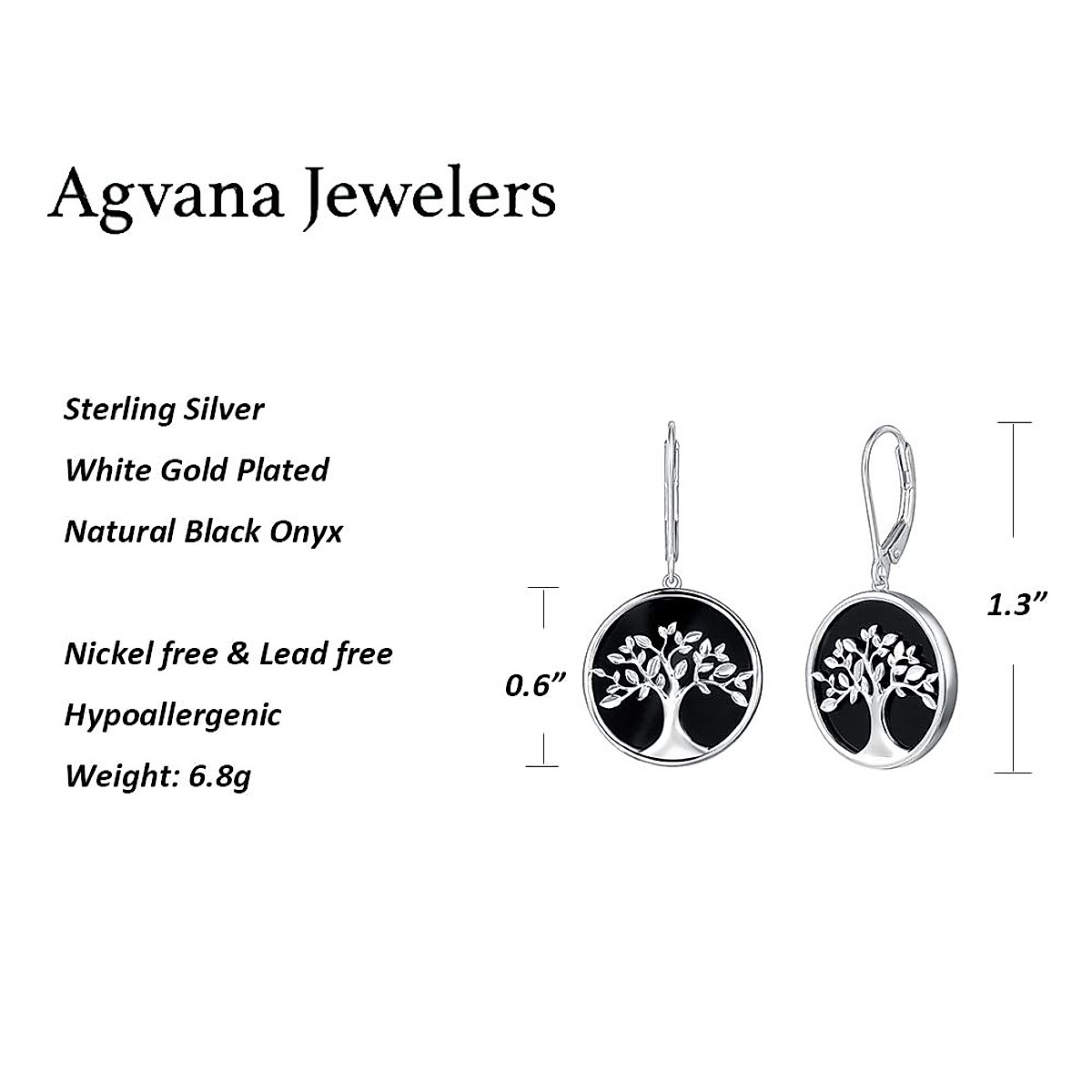 Agvana Sterling Silver Tree of Life Earrings for Women Genuine Black Onyx Family Tree Leverback Dangle Earrings Anniversary Jewelry Birthday Gifts for Women Mom Grandma Wife Her
