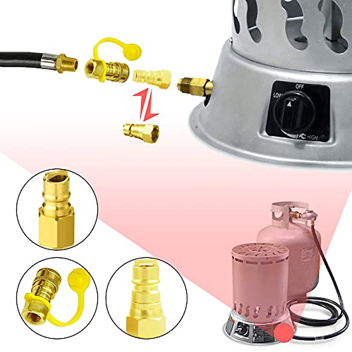 MCAMPAS 3/8 Inch Natural Gas Quick Connect Fittings, Natural and Propane LP Hose Extension Quick Disconnect Kit for Gas Grills, Patio Heater, Pizza Oven, Patio Fire Pit, Generator - 4 Piece