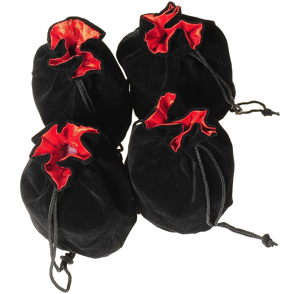 Deluxe Games and Puzzles Drawstring Dice Pouches, Black Velvet, Red Satin Lined, 3 x 5 Inches, Bundle of 4 Pouches