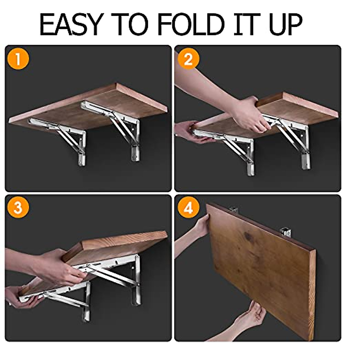 Pynsseu 20 inch Folding Shelf Brackets,Heavy Duty Stainless Steel Collapsible Shelf Bracket Wall Mounted Triangle Folding Shelf Bracket for Table Work and Bench(2 Packs)