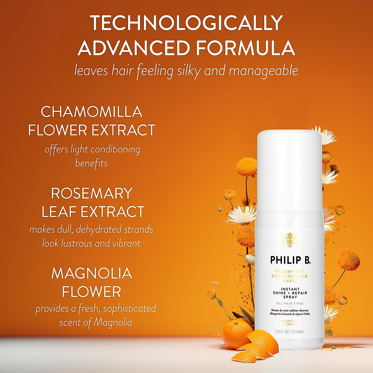 PHILIP B. Weightless Conditioning Water, Magnolia Flower, 2.5 oz. (75 ml) | Instantly Adds Smoothness, Fullness and Shine