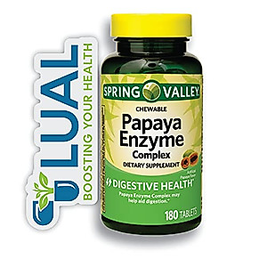 Support Optimal Digestion and Nutrient Absorption with Spring Valley Papaya Enzyme Complex - Chewable Tablets Dietary Supplement, 180 Count. Includes Luall Fridge Magnetic