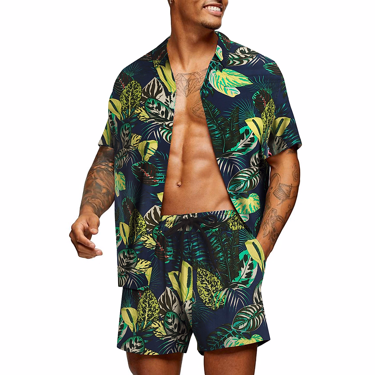 COOFANDY Men's Floral Pattern 2 Piece Summer Beach Short Sleeve Tracksuits