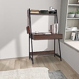 DEILALY 2 Tier Ladder Desk Computer Desk Escritorio para Computadora Desk Shelf Study Desk with Drawer Gaming Desk Study Table W31.5 PC Small Desk Metal Frame Home Office Bedroom