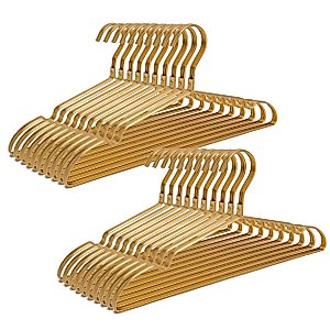 Matte Gold Aluminum Clothes Hangers, 16.5” Extra Smooth & Sturdy Metal Coat Shirt Dress Hanger, Light & Sturdy Metal Rack for Jacket Trouser Pant Slack 20 Pack HL07G