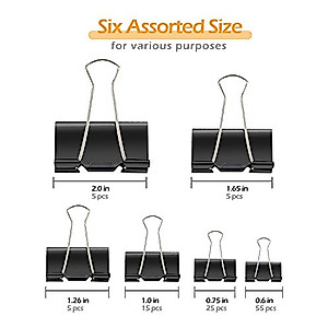 Wiltop 110 Pcs Binder Clips Metal Paper Clamps Black Set Assorted Sizes, Jumbo, Large, Medium, Small, Mini and Micro, 6 Sizes for Office, School and Home