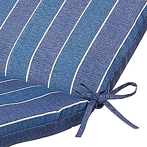 Pillow Perfect Stripe Indoor/Outdoor Split Back Chaise Lounge Cushion with Ties, Plush Fiber Fill, Weather, and Fade Resistant, 72.5" x 21", Blue/White Wickenburg, 1 Count