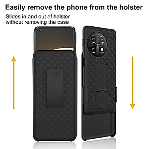 Ailiber for OnePlus 11 Phone Case, OnePlus 11 5G Case Holster with Screen Protector, Swivel Belt Clip, Kickstand Holder, Slim Shockproof Shell Full Body Protective Phone Cover for One Plus 11-Black
