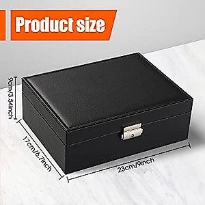 Purple crown Jewelry Organizer Box, Two Layers of Lockable, PU Leather, Large Capacity, Removable Tray for Necklace Earring Ring with Jewelry Bags, Gifts for Women and Girls (Black)
