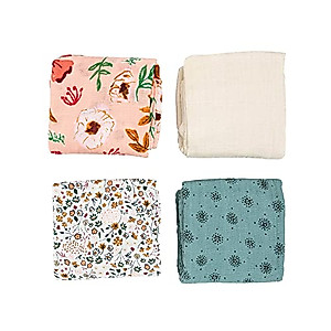 Little Unicorn Cotton Muslin Squares 4 Pack | Nursing, Burping, Feeding, Wiping, Spills | Super Soft and Lightweight Blanket for Baby Boys and Girls | 27.5” x 27.5” | Vintage Floral Set