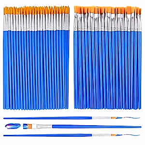Small Paint Brushes Bulk, Anezus 100 Pcs Paint Brushes for Kids Acrylic Paint Brushes Set with Flat and Round Pointed Paint Brushes Craft Paint Brushes for Classroom Watercolor Canvas Face Painting