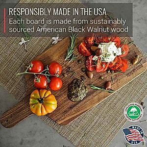 Made in USA Walnut Cutting Board by Virginia Boys Kitchens - Butcher Block made from Sustainable Hardwood (Handle - 8x17)