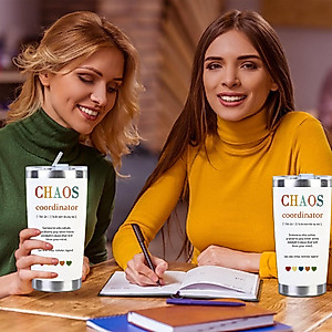 Chaos Coordinator Gifts for Women Thank You Gifts for Women Appreciation Gifts 20 Oz Stainless Steel Tumbler with Lid Straw Brush Unique Gift Idea for Women Lady Teacher Coworker Boss Office Gifts