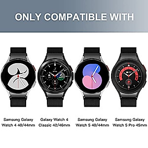 Zedoli for Samsung Galaxy Watch 4 Band 40mm 44mm / Classic 42mm 44mm / Samsung Galaxy Watch 5 40mm 44mm / Watch 5 Pro 45mm for Men Women, 2 Pack Stainless Steel Magnetic Metal Mesh Loop, Silver Black