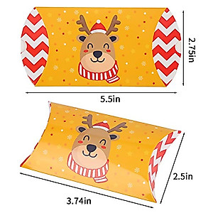 DIYASY Christmas Pillow Boxes,60 Pcs Gift Card Holders Small Treat Box in12 Xmas Designs for Small Gifts with Gold Twine