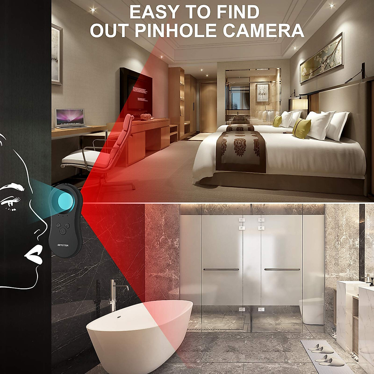 PEN&H Anti-Spy No Peeking Hidden Camera Detector with LED Flash Lights, Spy Camera Detector,Luggage and Personal Alarm 3-in-1 Functionality Defense for Indoor Home Office Travel.