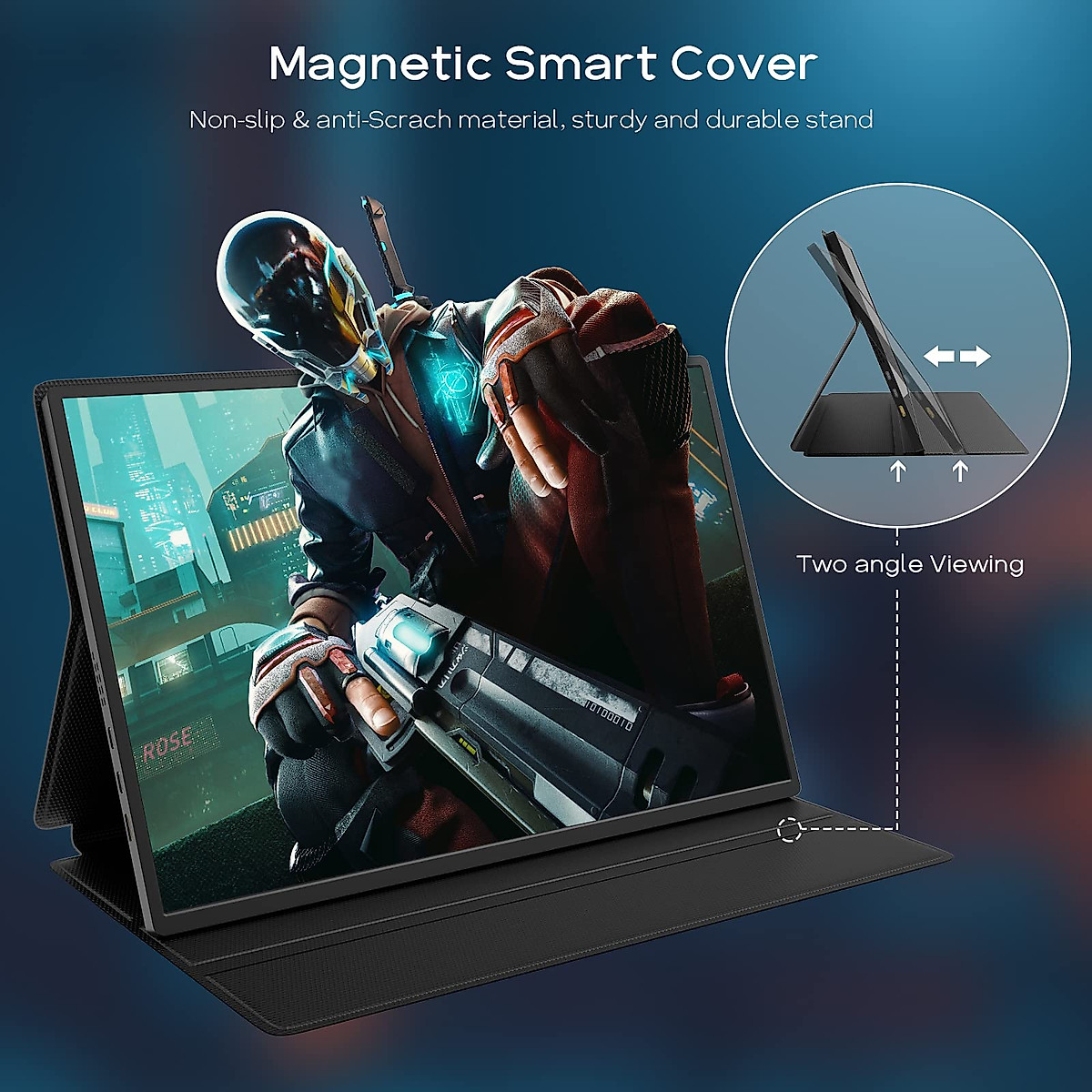 AYY 2K Portable Gaming Monitor 16'' 120Hz 2560x1600 QHD Travel Laptop IPS Computer External Second Screen USB C HDMI Monitor w/Smart Cover for PC MAC Xbox PS5/4