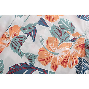 Dioufond Men Hawaian Shirts Short Sleeve Aloha Hawaii Tropical Shirt White Hawaiian L