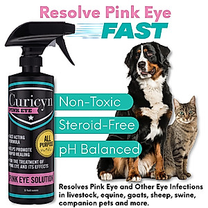 Curicyn Pink Eye Solution - 16oz, Extra Strength Formula Conjunctivitis Eye Drops for Dogs, Cats, Livestock and Horses – Pain Free, Non-Steroidal Dog Eye Wash with Purified Anolyte -