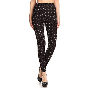 Leggings Depot High Waisted Plaid & Wild Print Leggings for Women-Full Length-R885, Polka Dots, One Size