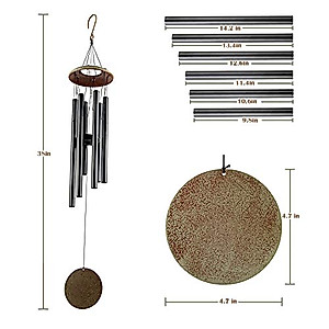 Wind Chimes for Outside,Epartswide Memorial Wind Chimes 38" Wind Chimes Deep Tone with 6 Tuned Tubes Soothing Melodic Tones Sympathy Gifts for Mom Garden Decor (Black)