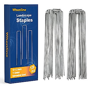 Whonline 120pcs 12 Inch Galvanized Garden Stakes Landscape Staples Fence Stakes, 11 Gauge Heavy Duty Garden Staples for Securing Lawn Fabric, Tent, Weed Barrier, Irrigation Tubing