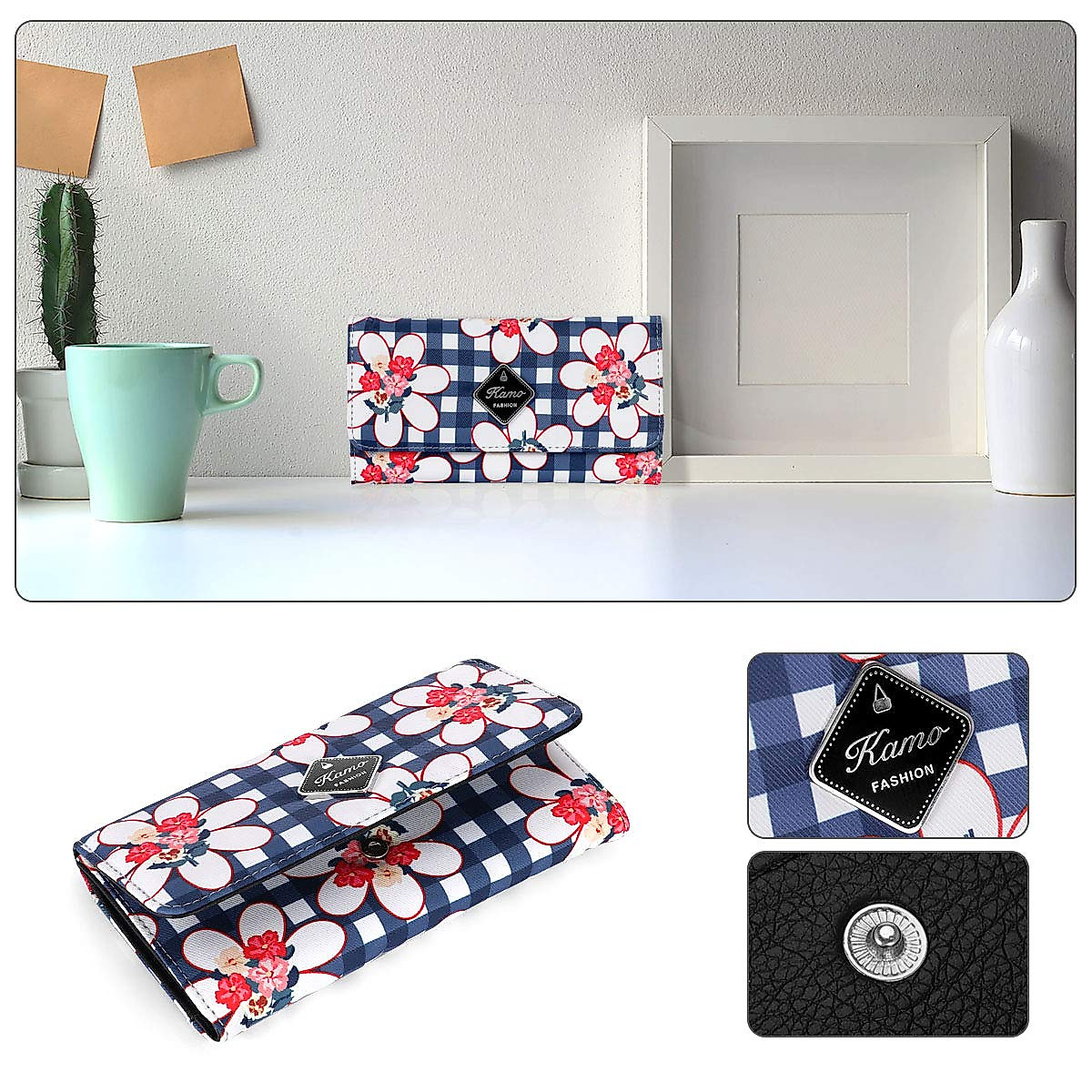 Kamo Women’s Printed Slim Long Wallet Purse Card Holder Organizer Envelope Wallets for women with 12 Card Slots