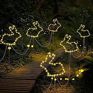 Easter Bunny Landscape Garden Pathway Window Light up Decor, 105 LEDs 3 Pack Metal Yard Sidewalk Lights, Holiday Rabbit Lamp Outdoor with Plug in Ground Stake for Patio, Yard, Lawn, Walkway Decoration