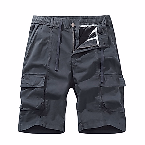 Mens Cargo Shorts Elastic Waistband Cotton Linen Shorts for Men 2023 Casual Drawstring Elastic Waist Cargo Short Summer Outdoor Fashion Beach Shorts Linen Shorts for Women Long Dark Gray XL