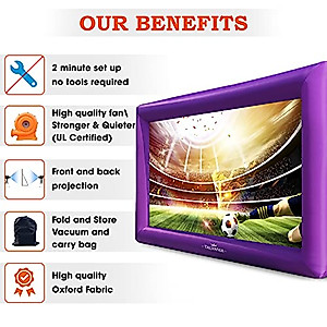 Talvania 33 Feet Inflatable Projector Screen for Outdoor and Indoor TV Movie Watching, Huge Screen, Blower, Tie Downs, Stakes, Sandbags, and Storage Bag, Quick Blow Up, Jumbo (33' Purple)