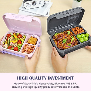Caperci Heavy Duty Bento Box Adult Lunch Box - Leak-Proof Large Lunch Containers with Removable Ice Pack & 3 Compartments for Adults & Big Kids, BPA-Free, 1300mL/5.5 Cups (Dark Gray)