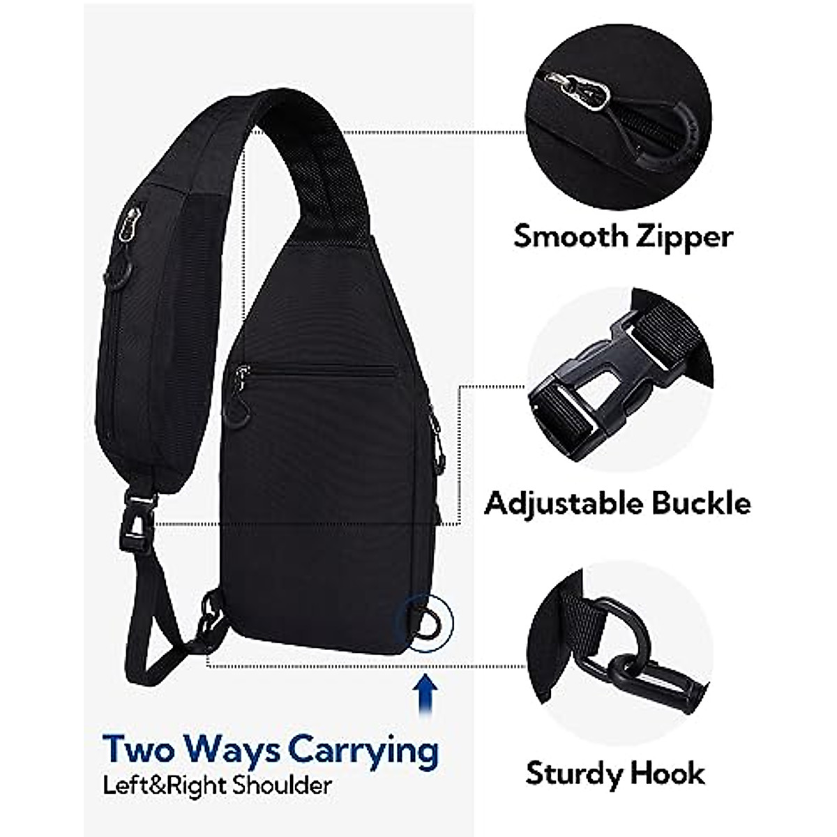 WATERFLY Crossbody Casual Bag Daypack: Small Sling Bag with Wet Bag for Men Black